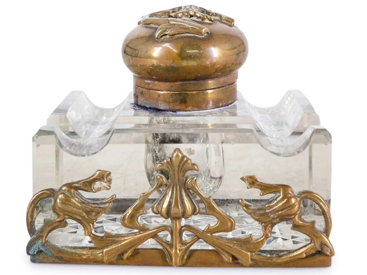 Square Cut Glass Inkwell in Filigree Base – The Society of Inkwell ...